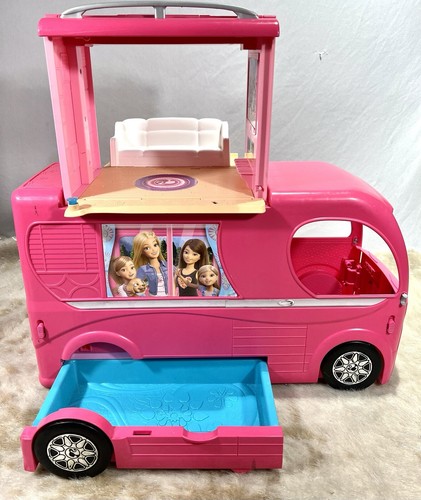 Barbie Pop Up Motor Home Pink RV Dream Camper Van Playset with Pool ...