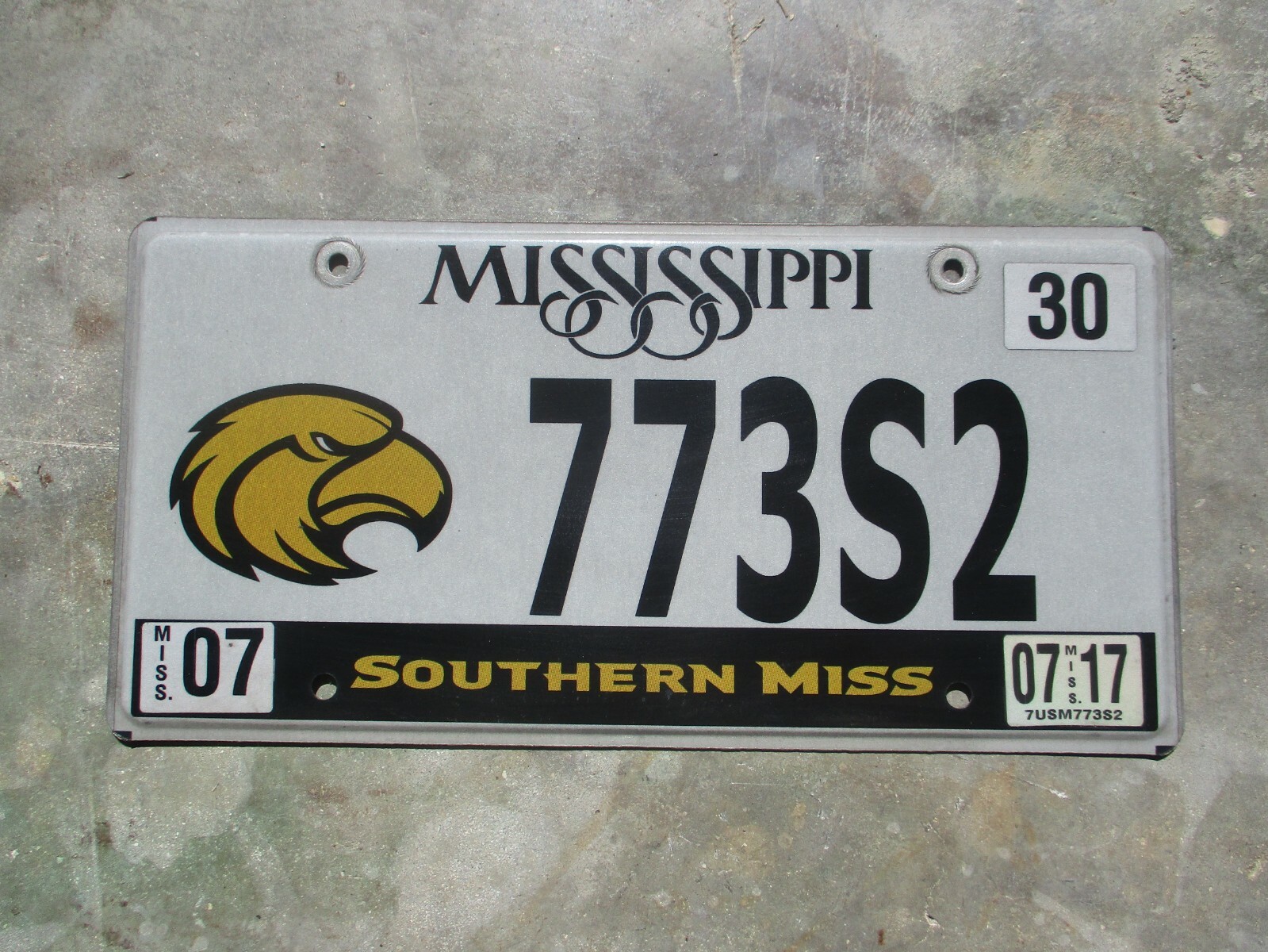 Mississippi 2017 Southern Miss license plate # 773S2 | eBay