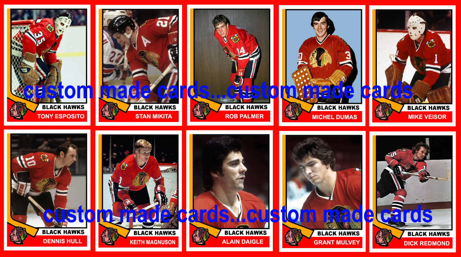 CHICAGO BLACK HAWKS 1974-75 Style Custom Made ACEO Art Hockey Cards U ...