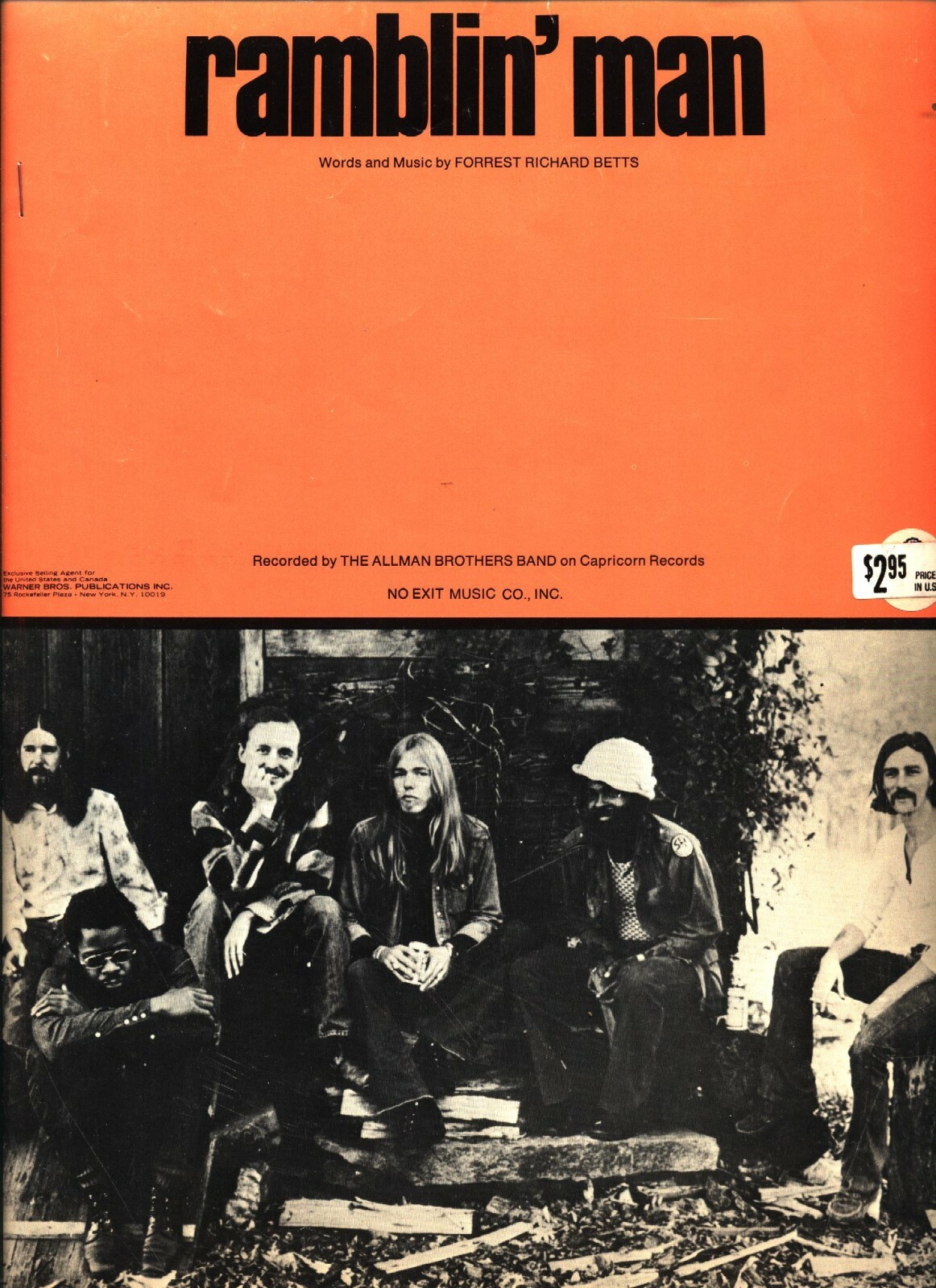 THE ALLMAN BROTHERS RAMBLIN' MAN SHEET MUSIC PIANO/VOCAL/GUITAR/CHORDS ...