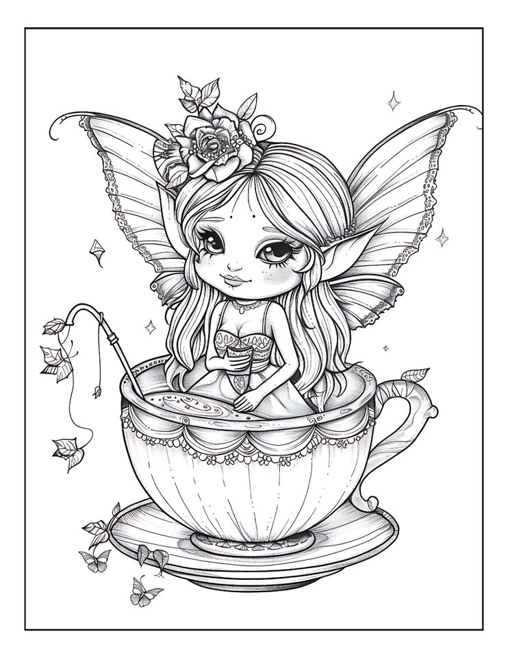 Fairies in a Teacup Coloring Book –for Adults fun for all | eBay