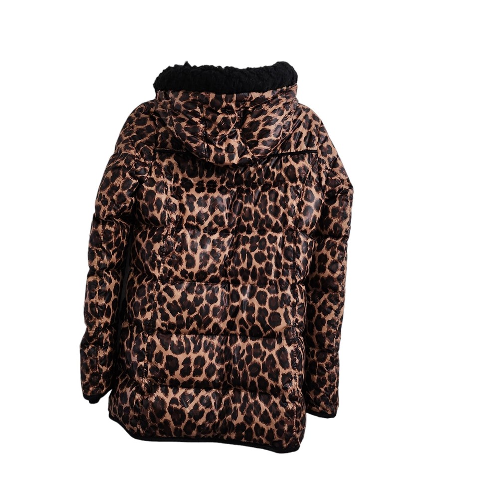 Juicy Couture Womens Puffer Coat Jacket Small Brown Cheetah Leopard Fur ...