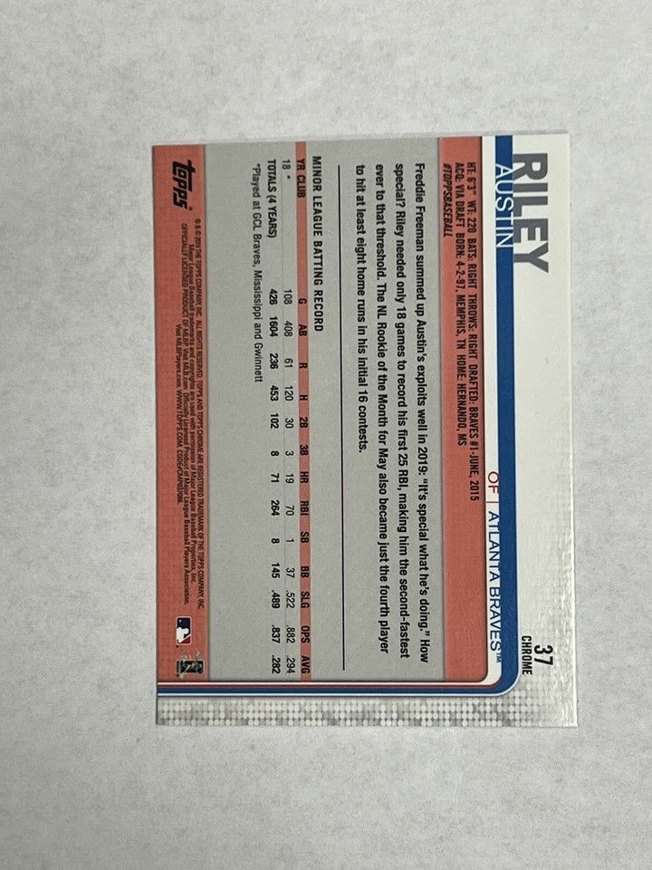 2019 Topps Chrome Austin Riley Rookie card #37 Atlanta Braves | eBay