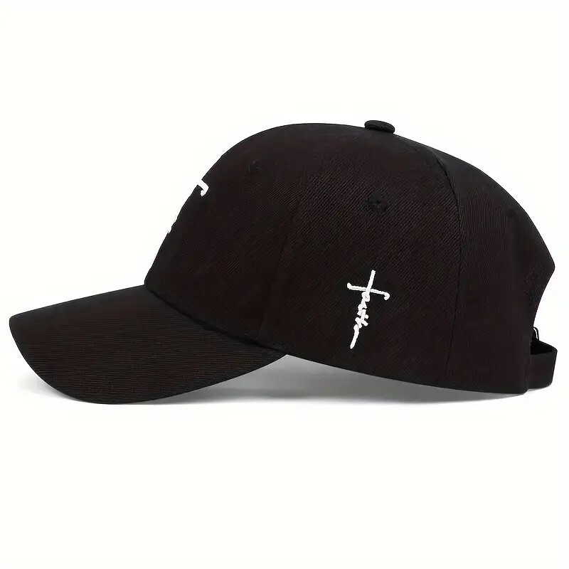 Faith Cross Embroidered Christian Black Baseball Cap, Adjustable Hat ...