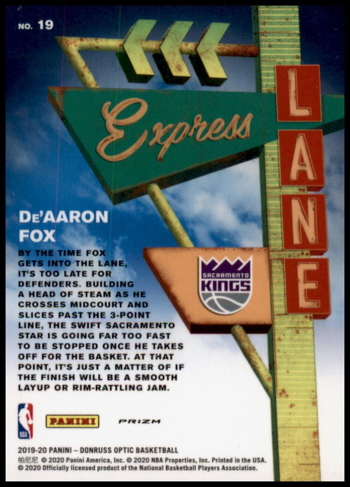 2019-20 Donruss Optic #19 De'Aaron Fox Express Lane Purple | eBay