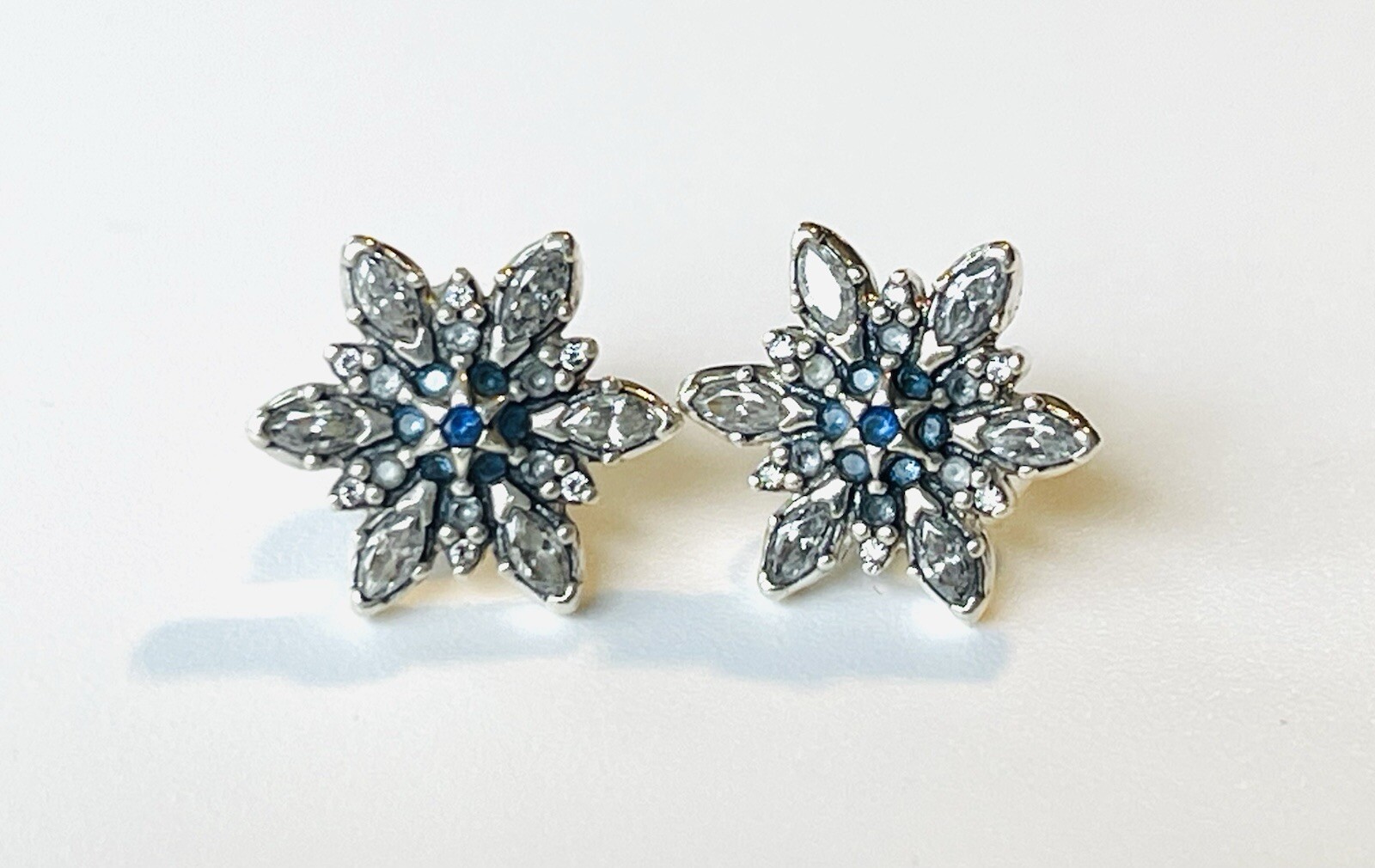 Genuine PANDORA Stud Clear & Blue Crystal Snowflake S… - Gem