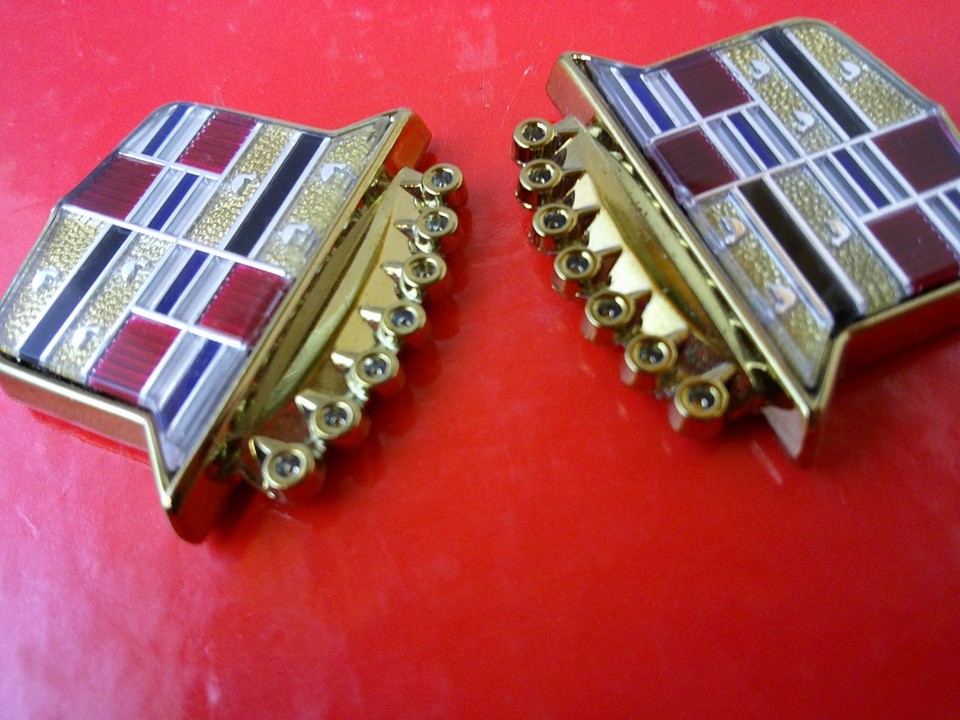 Two gold Cadillac Crests, OEM GM parts, emblems badges logos insignia ...