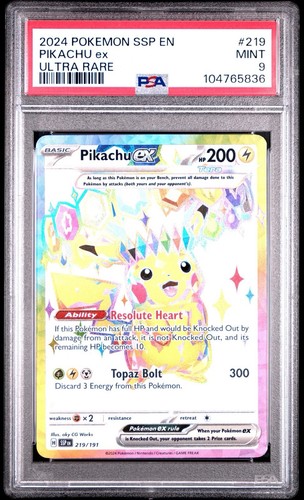 2024 Pokemon SSP Pikachu ex Surging Sparks #219 Ultra Rare Full Art PSA ...