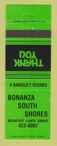 Matchbook Cover - Bonanza South Shores Restaurant Decatur IL | eBay