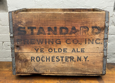C.1940 STANDARD BREWING WOOD CRATE "YE OLDE ALE" Rochester NY, Branded ...