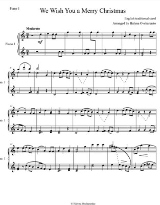 Christmas song We Wish You a Merry Christmas Piano duet music sheets ...