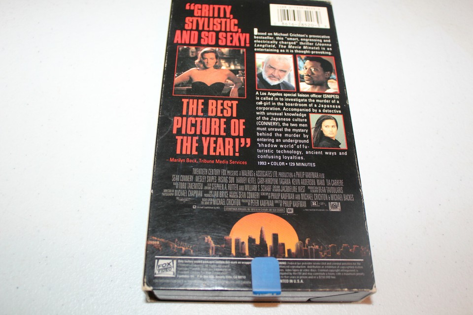 Rising Sun (VHS 1993) Sean Connery, Wesley Snipes, Harvey Keitel, Mako ...