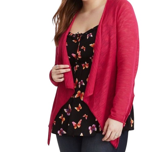 Torrid Slub Cardigan Size 6X Open Front Draped Pink Casual Lightweight ...