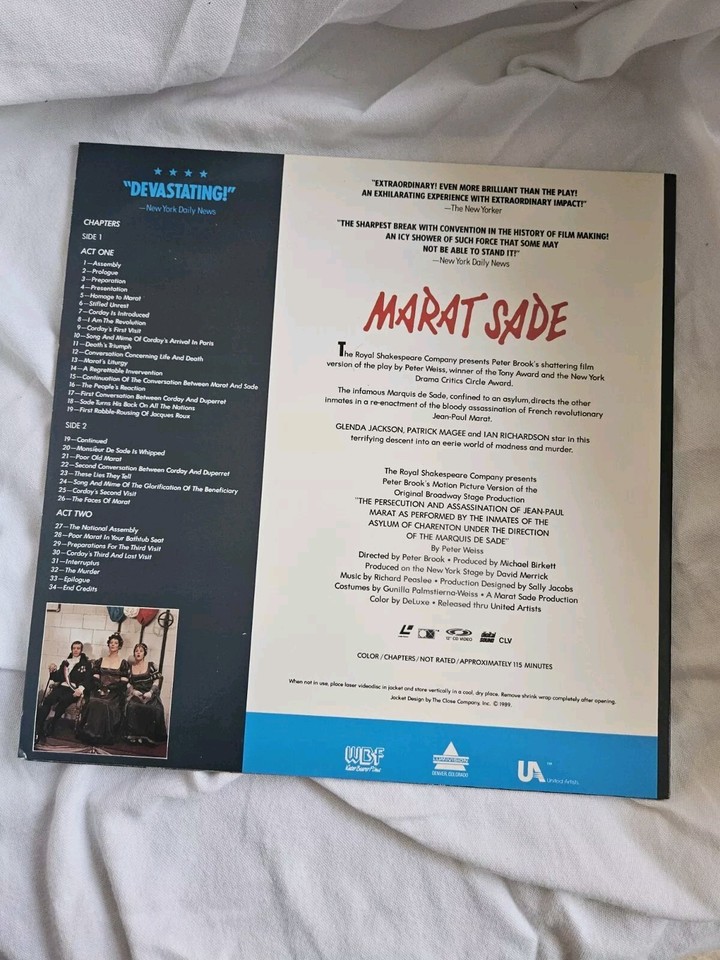 RARE NM Marat Sade Laserdisc RSC Peter Brook 1967 film wGlenda Jackson ...