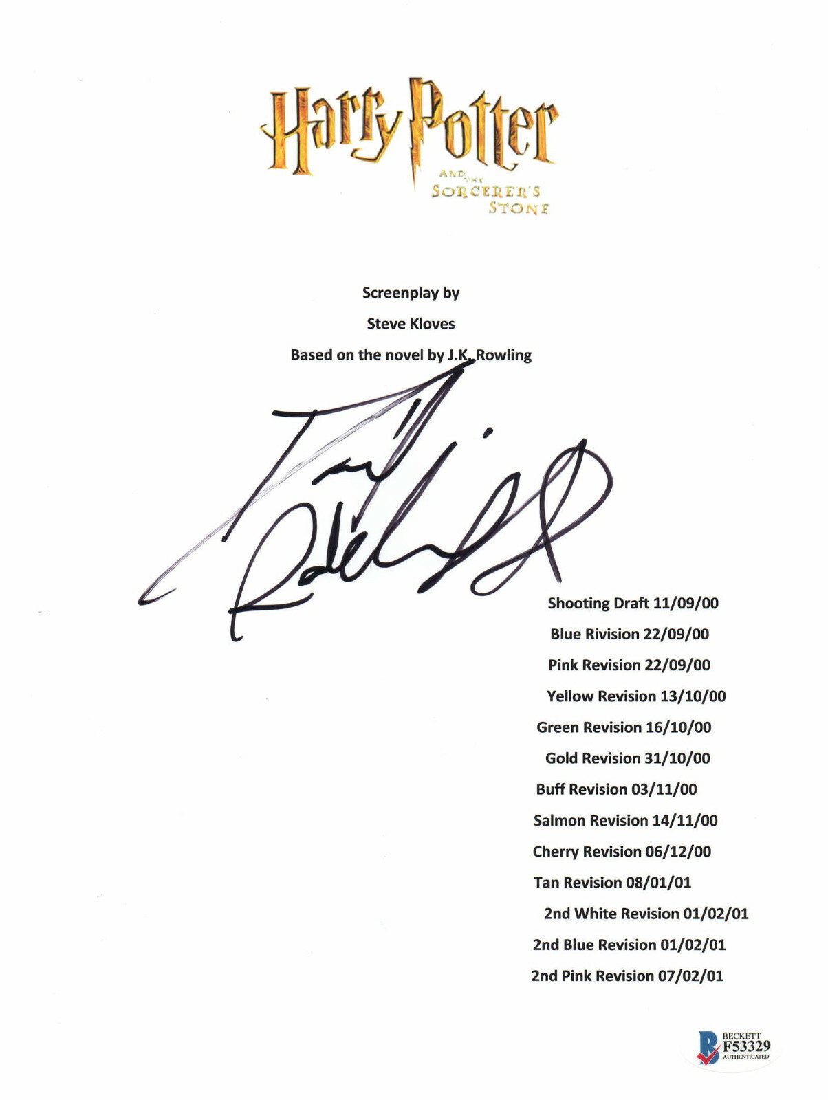 DANIEL RADCLIFFE SIGNED AUTOGRAPHED HARRY POTTER MOVIE SCRIPT BECKETT ...
