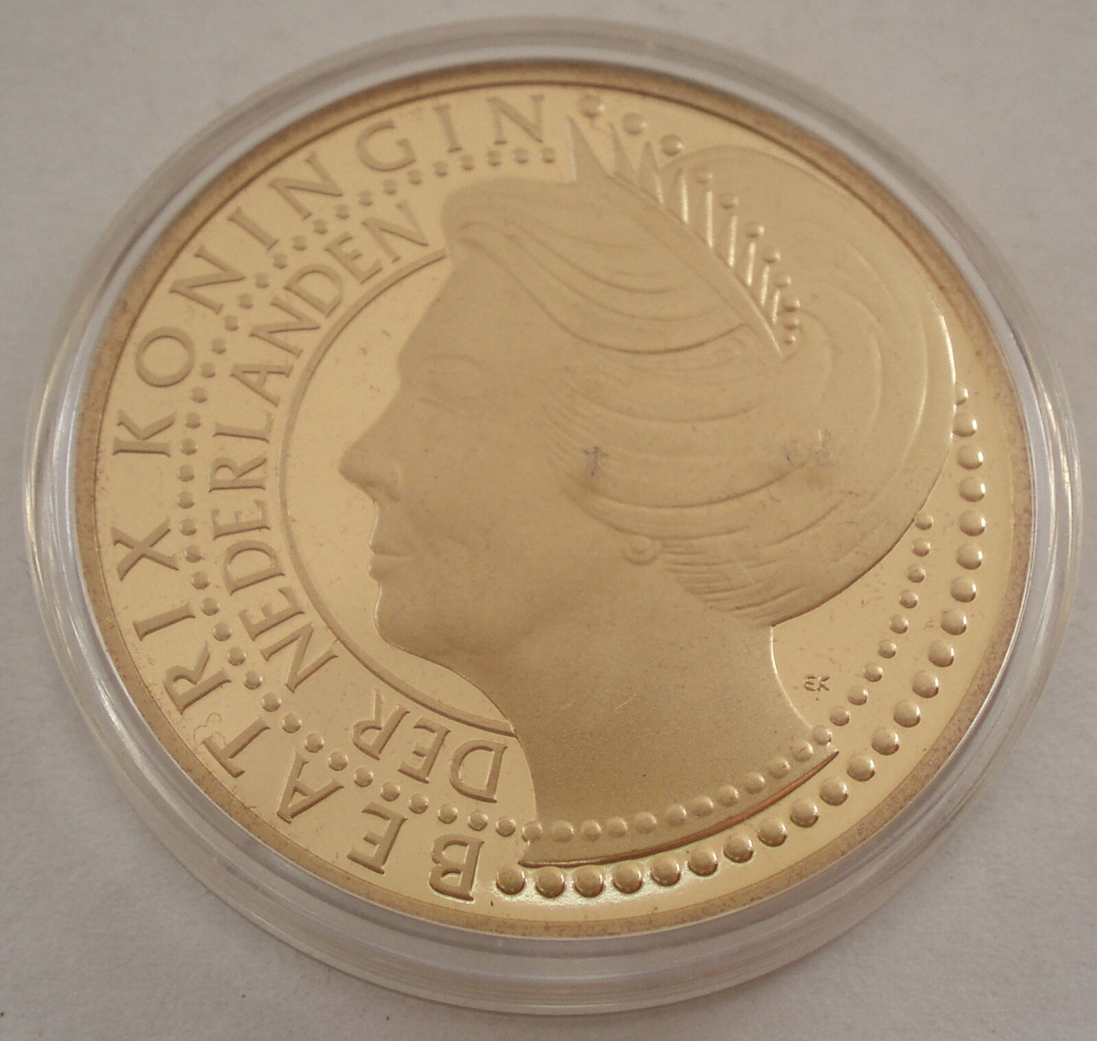 NETHERLANDS 10 FLORIJN 2010 BEATRIX BU Proof 20.6g 35mm Gold plated ...