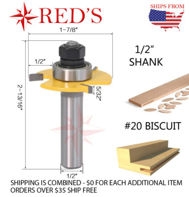 Y73709-8 REDS - 5/32" #20 Biscuit Joint Groove 1/2 shank router bit | eBay