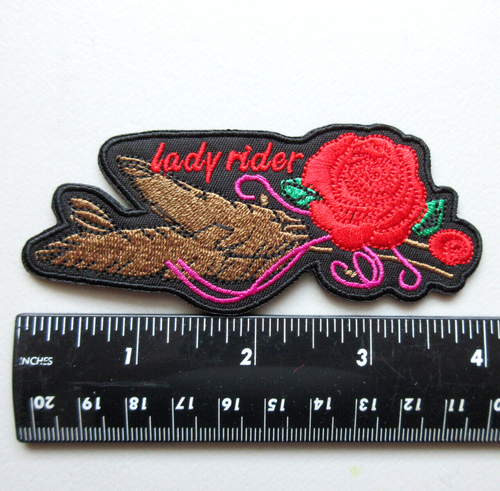 LADY RIDER RED ROSE FLOWER LADY BIKERS VEST JACKET HAT EMBROIDERED IRON ...
