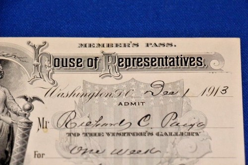 RARE - Signed House of Representatives Member's Pass 1913 Massachusetts ...