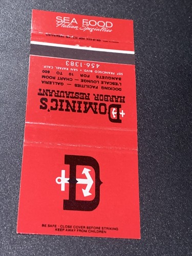 Vintage California Matchbook: “Dominic’s Harbor Restaurant” San Rafael ...