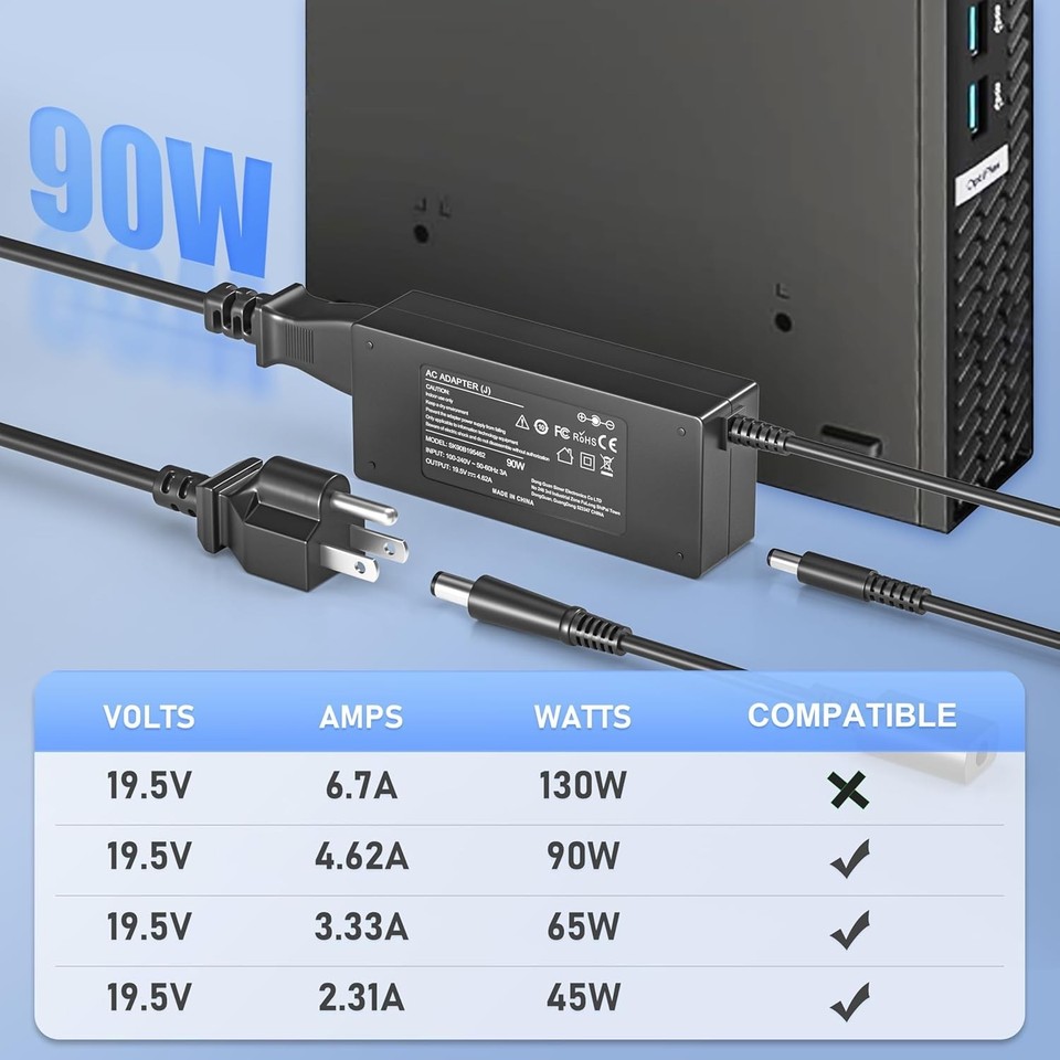 90W for Dell OptiPlex Micro Power Supply 3090 7050 5070 MFF PC Adapter ...