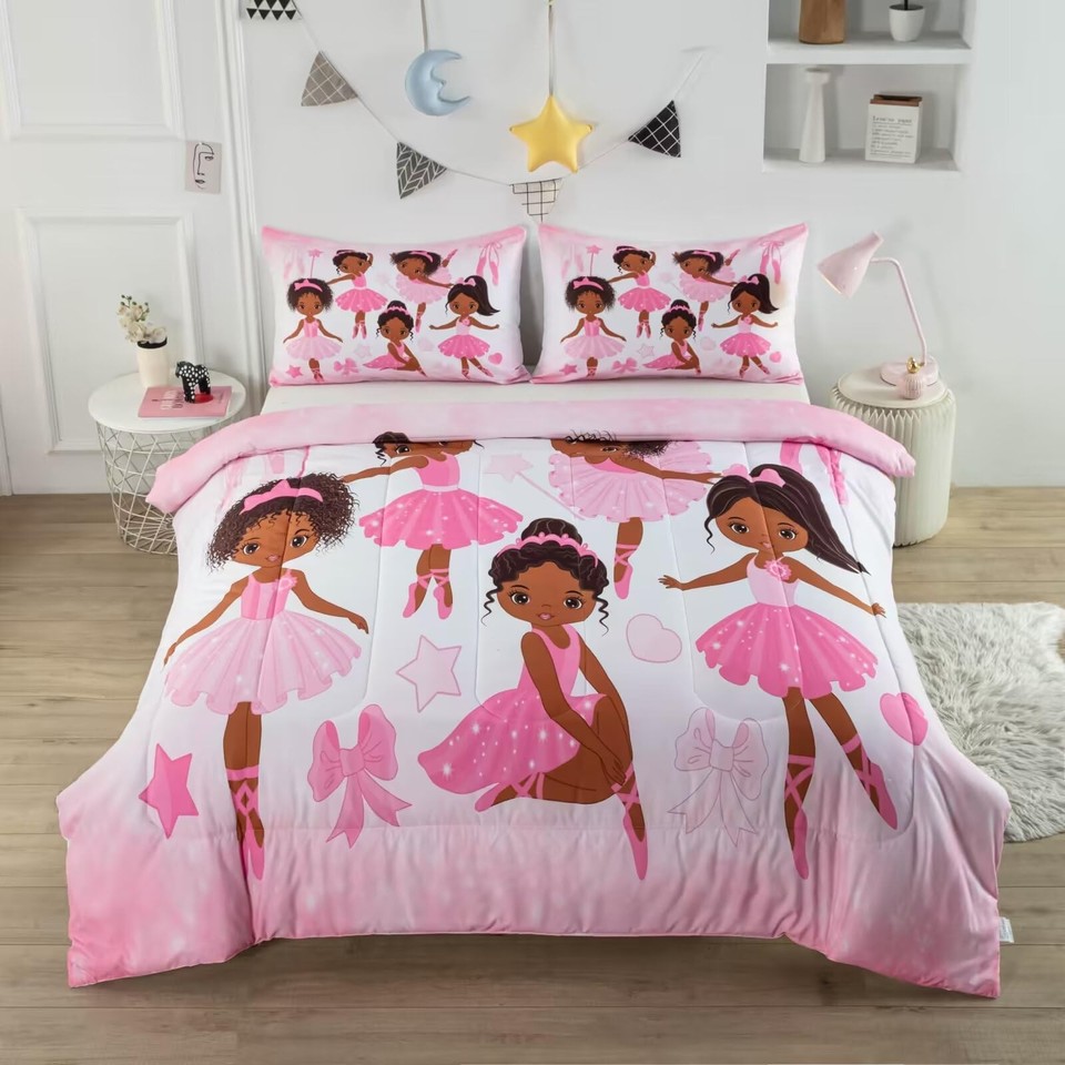 Girls Pink Ballerina Comforter Set Twin,African American Black Girl Bedding S... | eBay