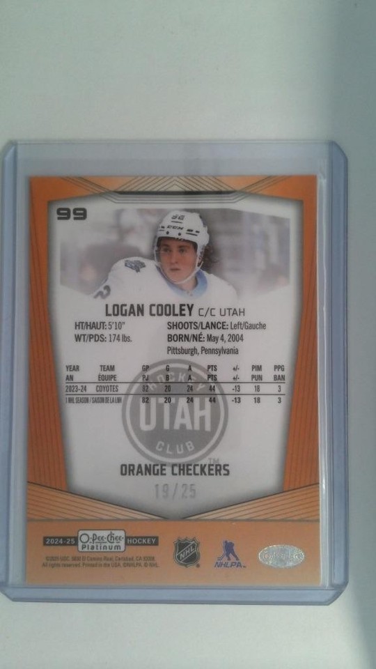 2024-25 O-Pee-Chee Platinum Hockey - Orange Checkers - Logan Cooley #19 ...