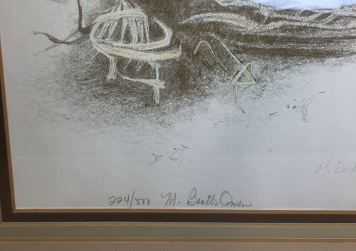 Vtg Framed signed numbered M Booth Owen Cabot boho birds nest pencil ...