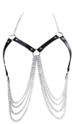 Punk Leather Body Chain Bra Silver Layer Chest Chains Festival Rave ...