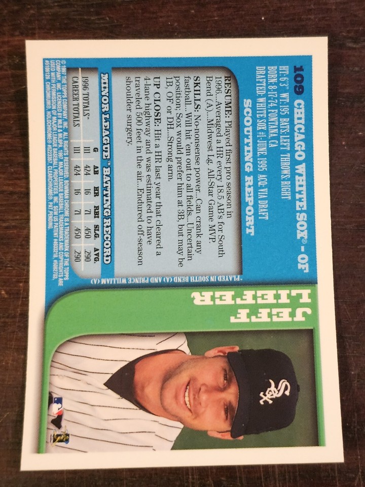 1997 Bowman Chrome - #109 Jeff Liefer Chicago White Sox | eBay
