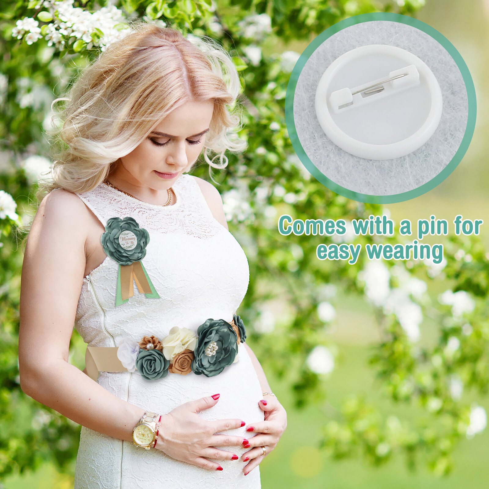 Maternity Sash and Corsage Peacock Green Baby Shower Decorations Gender ...