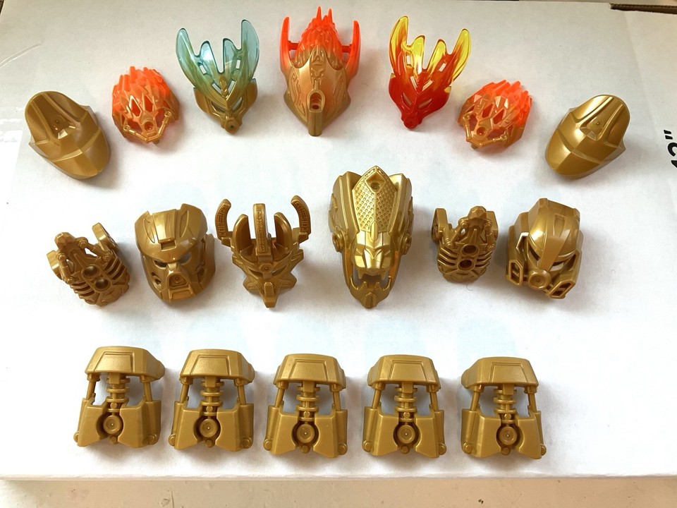 LEGO Bionicle Gold Mask Lot – Rare Kanohi & Golden Armor Pieces (15 ...