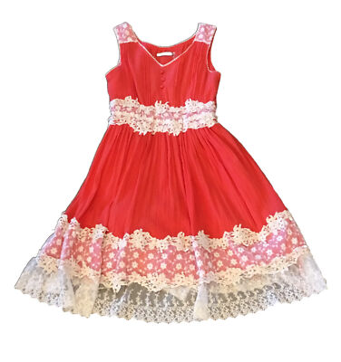 Vasna Women's Boho Coral Colored Cotton Lace Trimmed Knee Length Dress ...