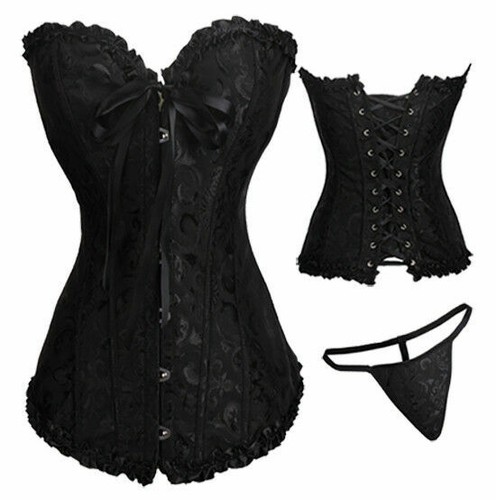 Black Sexy Bustier Underbust Lace Up Women Corset Top Steampunk Basques ...