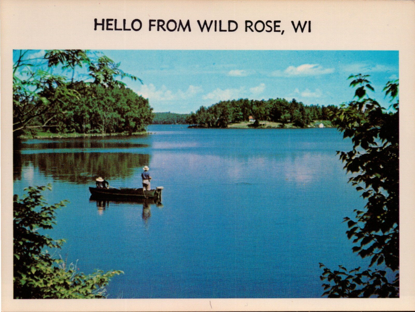 Postcard Hello From Wild Rose Wisconsin fishing on the lake white ...
