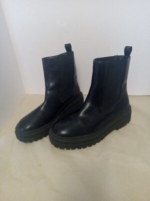 Lulus Lug Sole Pull On Short Rubber Boots Size 9 Womens Black | eBay