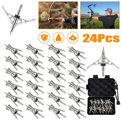 24Pcs 100 Grain Archery Broadheads 2" Dia Expandable Hunting Arrowhead ...