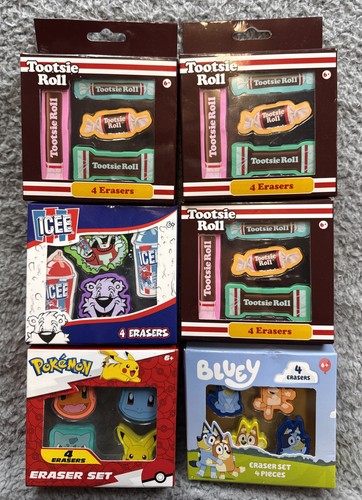 6x New ICEE Tootsie Roll Pokemon Bluey Eraser Set School Supplies Party ...