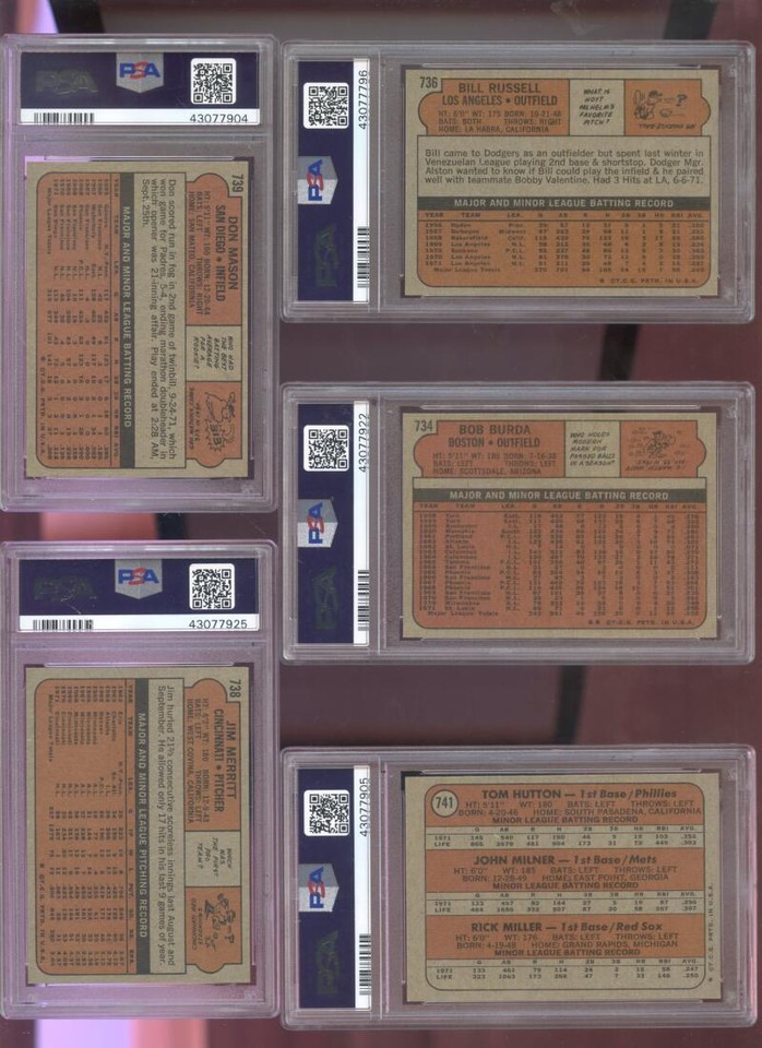 1972 Topps #738 Jim Merritt PSA 8 Graded Baseball Card MLB Cincinnati ...