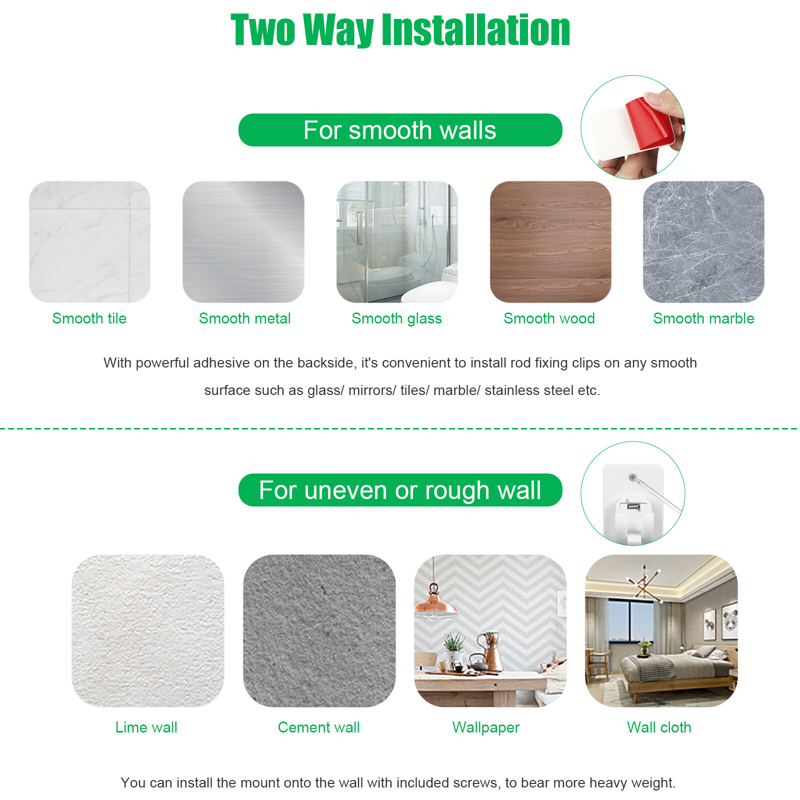 4/8x Self Adhesive Hang Curtain Rod Hooks Holder Adjustable Window ...