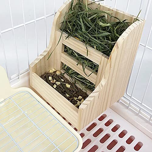 Rabbit Hay Feeder Rack,Wooden Grass Bin,Food Feeding Rack,Bunny Water ...