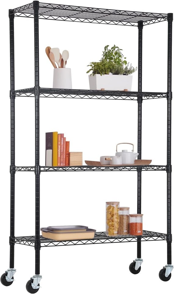 Heavy-Duty 4-Shelf Adjustable Metal Wire Rack with 3" Casters ...