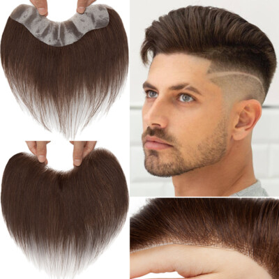 Thin Skin PU Front Mens Frontal Real Human Hair Piece for Forehead Hair ...