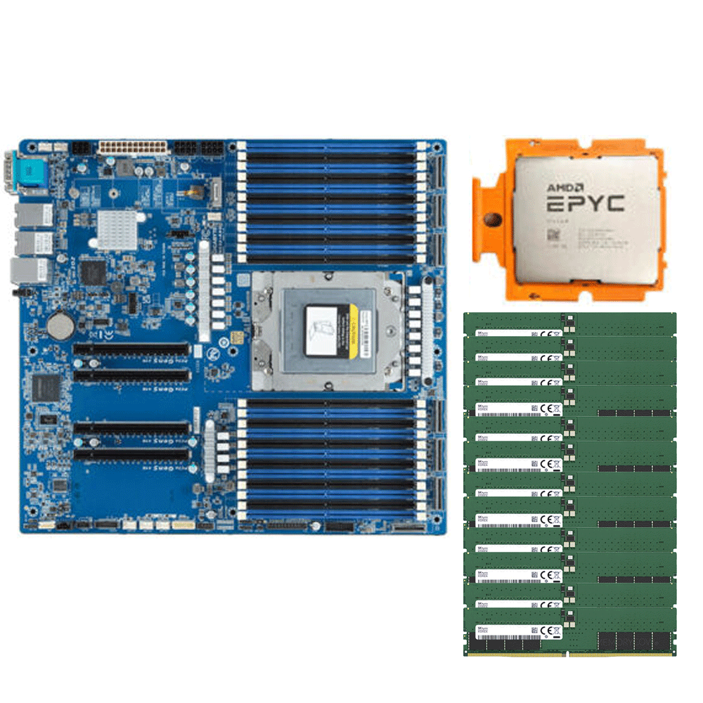 Gigabyte MZ33-AR0 Motherboard + AMD EPYC 9654P CPU + 12x SK 32GB ...