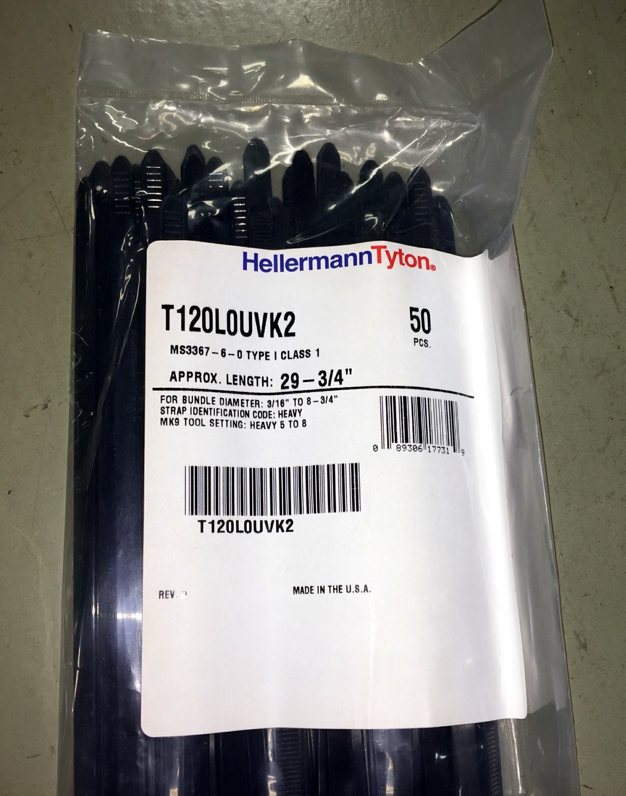HELLERMAN TYTON T120L0UVK2 NYLON TY-WRAP 29.75" LONG .30" WIDE, UV ...