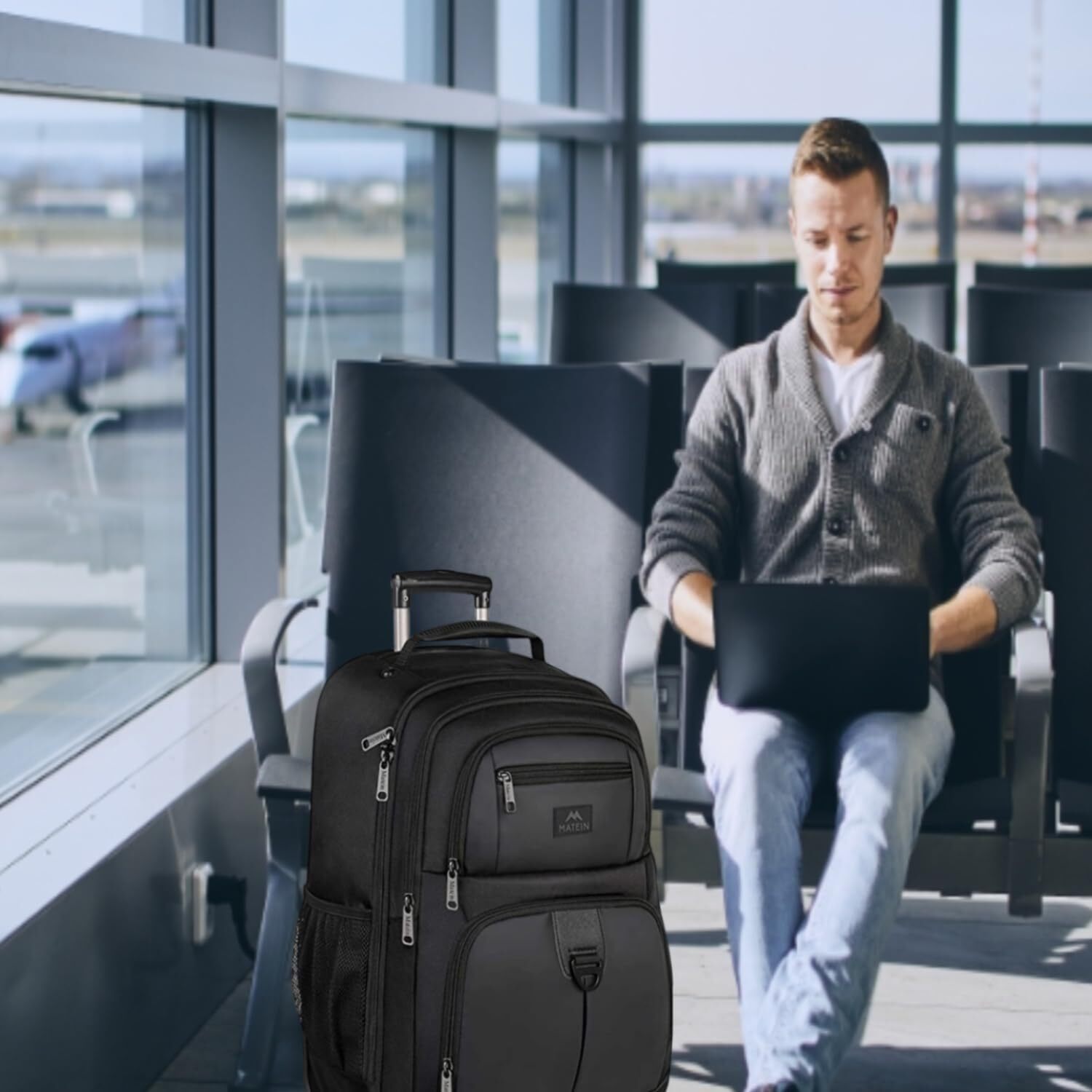 Rolling Backpack for Travel 4 Wheels Laptop Women Men Water Resistant ...