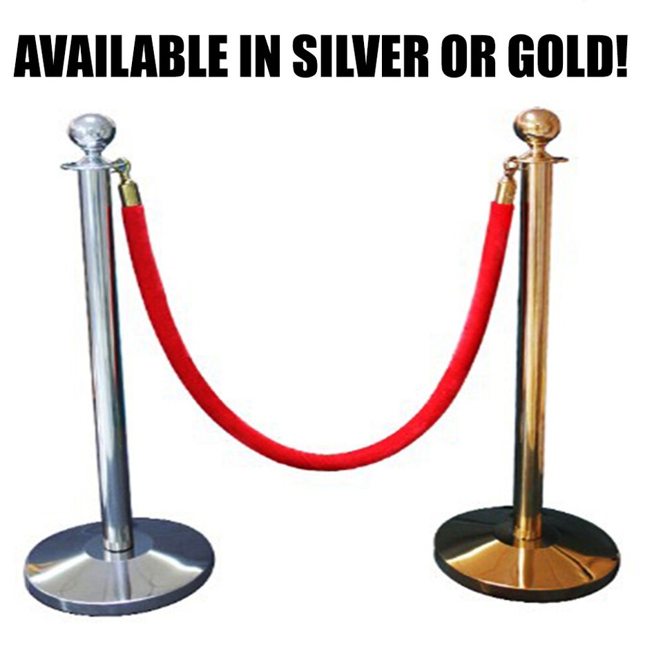 4 BRASS QUEUE BARRIER CONCRETE POSTS ROPE CROWD CONTROL SECURITY ...