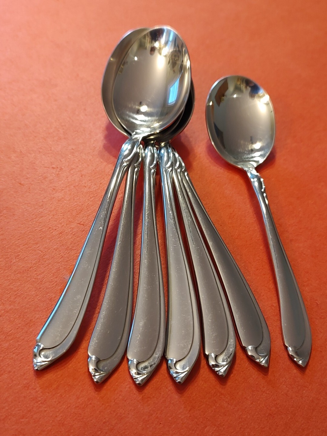 6 Oneidacraft Deluxe SHASTA Stainless Soup Spoons 6 3/4" +Sugar Oneida ...