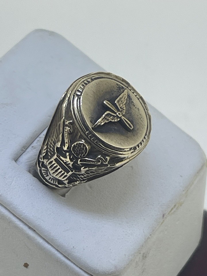Antique 10k Gold AVIATION PILOTS WINGS WW2 USA AIR FORCE MENS RING SIZE ...