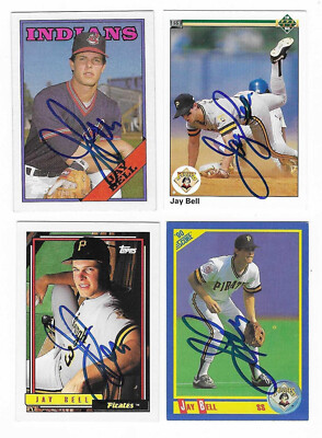 JAY BELL 4 DIFFERENT SIGNED BASEBALL CARD LOT INDIANS PIRATES 1988 1990 ...